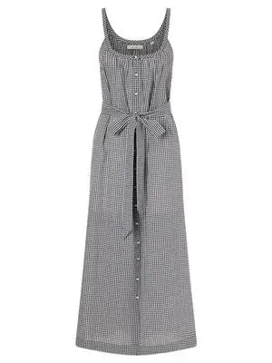 DÔEN Nevita Belted Gingham Checked Organic Cotton Midi Dress - Black
