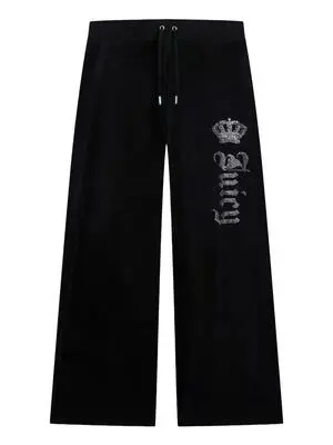 Juicy Couture Diamanté Crown Velour Track Pants - Black