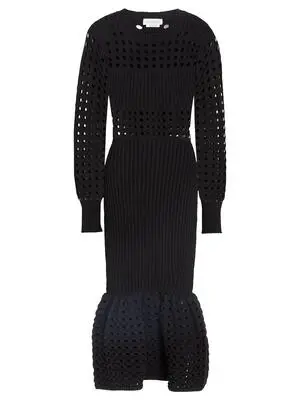 Alexander McQueen Ribbed Open-knit Cotton-blend Midi Dress - Black