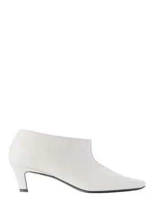 TOTEME Wide Shaft Glossed Leather Ankle Boots - Ecru