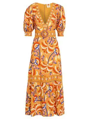 Farm Rio Belted Floral Print Maxi Dress - Saffron
