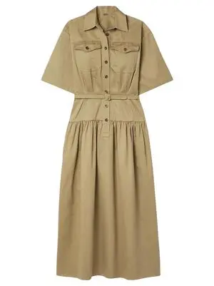 Adam Lippes Edie Belted Midi Shirt Dress - Beige
