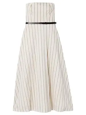 MAX MARA Max Mara Fervida Belted Strapless Striped Cotton And Linen-Blend Midi Dress