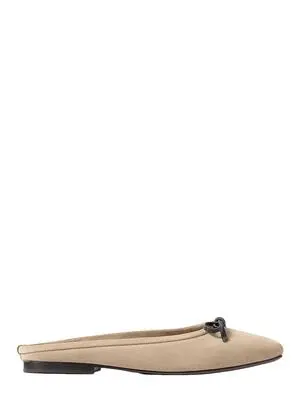 Brunello Cucinelli Suede Bow Detailed Square Toe Slippers - Beige