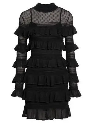 Zimmermann Ruffled Pointelle Knit Mini Dress - Black