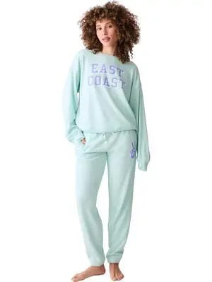 PJ Salvage Home Base East Coast Graphic Fleece Jogger Pajama Set - Mint Leaf