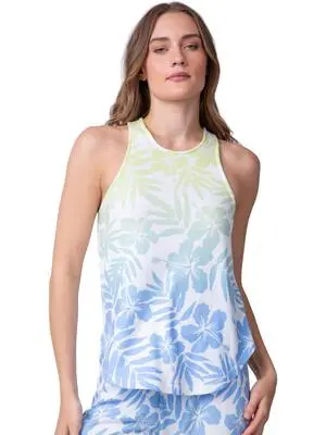 PJ Salvage Aloha Summer Ombre Tropical Print Racer-back Tank - Ivory
