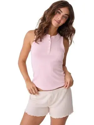 PJ Salvage Pointelle Button-up Tank - Blush