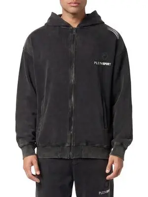 PLEIN SPORT Zip-up Hooded Sweatshirt - Black