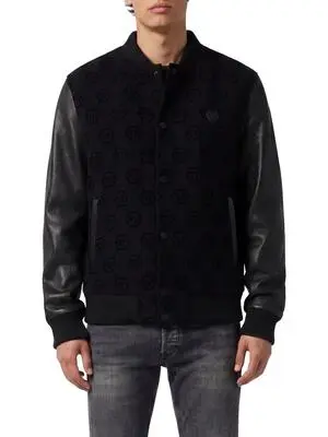 Philipp Plein Varsity Monogram Bomber Jacket - Black