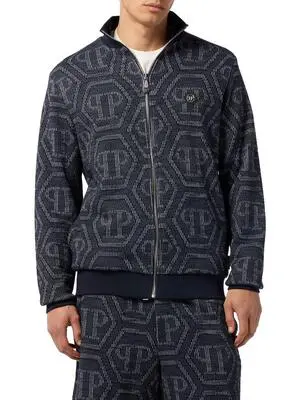 Philipp Plein Bomber Jacket With All-over Monogram Print - Navy