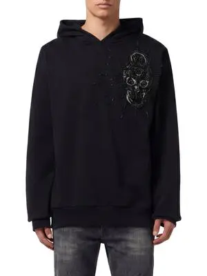 Philipp Plein Embellished Skull Hooded Sweatshirt - Black