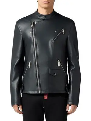 Philipp Plein Leather Biker Jacket - Black