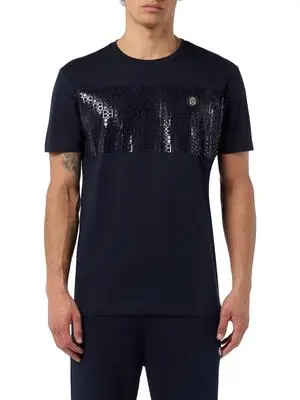 BILLIONAIRE Slim Fit Cotton T-shirt With Contrasting Logo On The Chest Blue