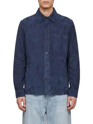 ARMA Suede Leather Shirt With French Collar And Patch Pockets - Blue