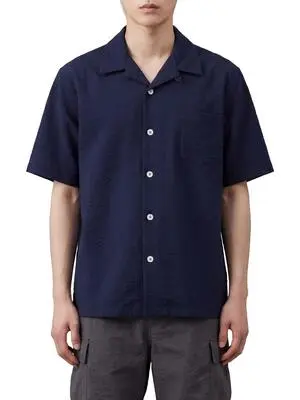 Howlin' Stretch-cotton Bowling Shirt With Cuban Collar And Short Sleeves - Blue