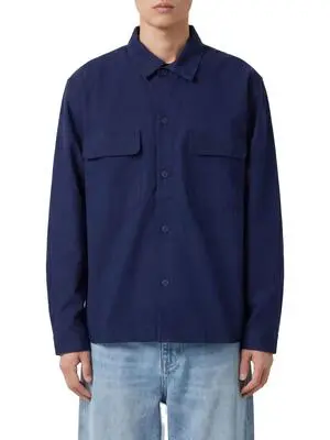 FAMILY FIRST Cotton Shirt Jacket With Dropped Shoulders And Logo - Blue