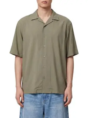 FAMILY FIRST Cuban Collar Short-sleeved Bowling Shirt In Modal Blend - Green