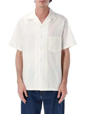 Portuguese Flannel Cotton Bowling Shirt With Cuban Collar And Pocket - White