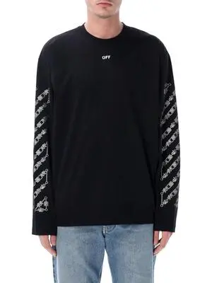 Off-White Long-sleeved Cotton T-shirt With Arrow And Diagonal Print - Black