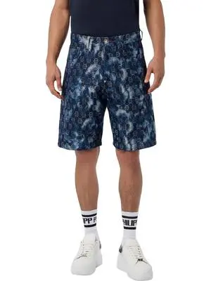 Philipp Plein Monogram Denim Shorts - Blue