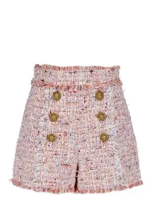 Balmain Multicolor Tweed High-waist Button Shorts - Multi