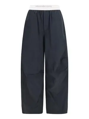 Alexander Wang Cotton-blend Wide-leg Pants With Logo Elastic Waistband - Black