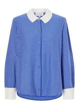 LA LIGNE Striped Cotton-blend Knit Shirt With Contrast Collar And Cuffs - Blue