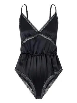 Dolce & Gabbana Lace-trimmed Silk-blend Satin Bodysuit - Black