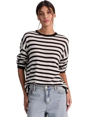 Alice + Olivia Alice + Olivia Mitchell Striped Merino Wool Pullover Soft White/black