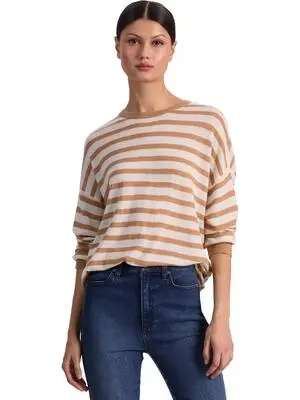 Alice + Olivia Alice + Olivia Mitchell Striped Merino Wool Pullover Soft White/praline