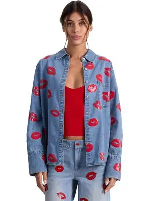 Alice + Olivia Finely Oversized Printed Button-down Shirt - Denver Bright Blue