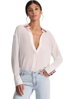 Alice + Olivia Alice + Olivia Dimitra Oversized Striped Button-Down Shirt Off White