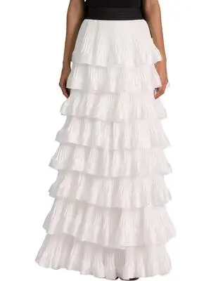Alice + Olivia Avana Tiered Gown Skirt With Bow Detail - Off White/black