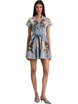 Alice + Olivia Lucy Mini Denim Shirt Dress With Floral Print - Sierra Vintage/multi