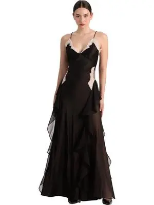Alice + Olivia Shelba Ruffled Gown - Black/off White