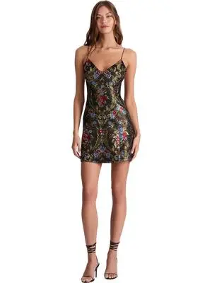 Alice + Olivia Tayla Floral Jacquard Mini Dress - Black/multi