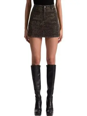 Alice + Olivia Embellished Denim Mini Skirt - Maya Charcoal Black