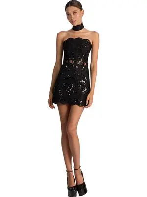 Alice + Olivia Georgie Embellished Lace Mini Dress With Choker - Black
