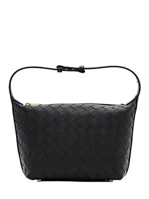 Bottega Veneta Mini Wallace Bag In Woven Leather - Nero