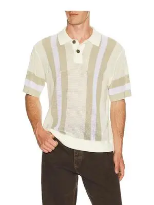 Obey Seth Knitted Polo In Cream,olive - Unbleached Multi