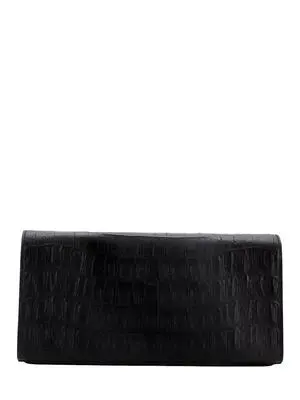 Saint Laurent Monogram Crocodile Embossed Leather Clutch - Black
