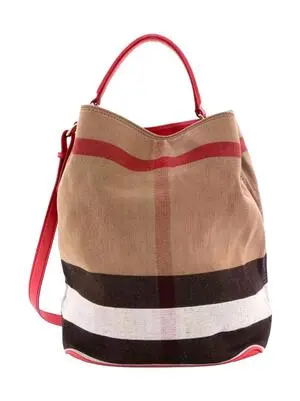 Burberry Ashby House Check Canvas Medium Bucket Bag - Red