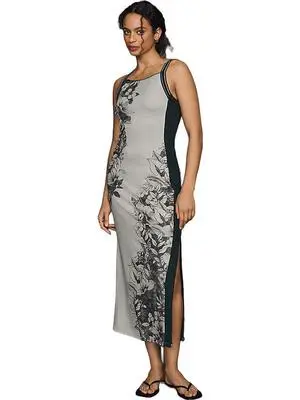 DAILY PRACTICE Open Back Column Midi Dress - Grey Pattern