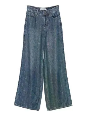 SELF-PORTRAIT Rhinestone Embellished Wide-leg Jeans - Blue