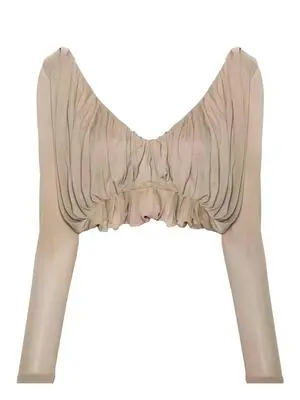 Saint Laurent Pleated Cropped Blouse - Neutrals