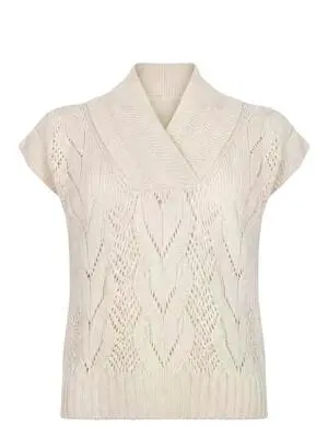 D.exterior Open-knit Shawl-collar Top - Neutrals