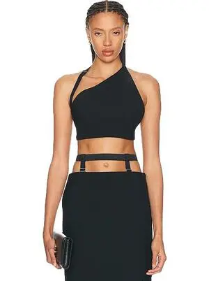 MUGLER One Shoulder Crop Top - Black