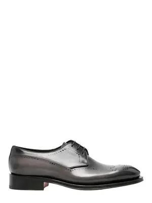 Santoni Dark Leather Brogue Detail Derby Shoes - Grey