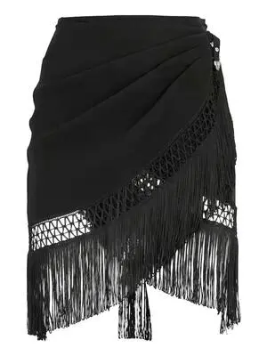 LES FILLES D'EVA Les Filles D'Eva Black Wrap Skirt With Fringe Detail